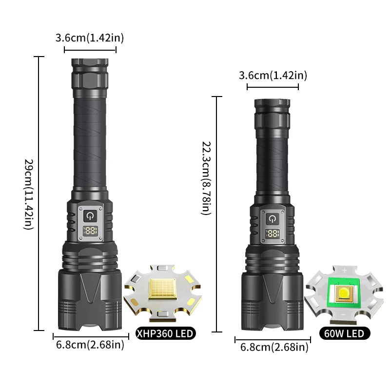 5000lm 26650 XHP360 60W LED Rechargeable Torch - High Power