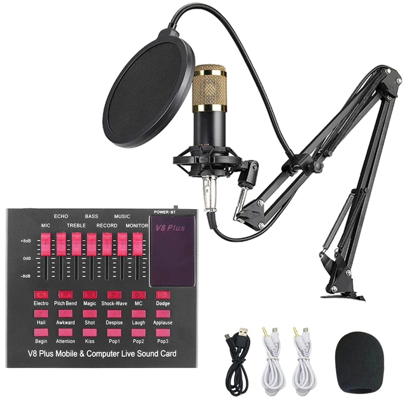 V8 V9 M9 Sound Card & Bm800 Condenser Microphone Set,Plug And Play,With ...