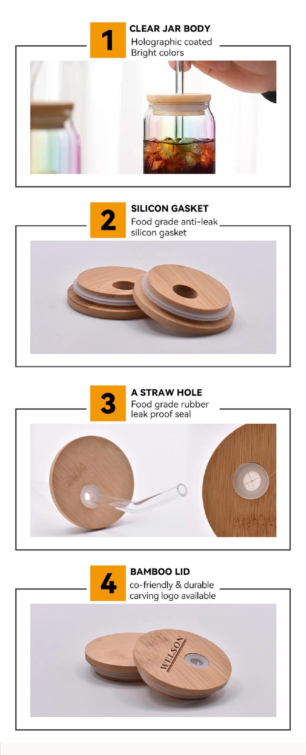 Round Large Storage Glass Storage Tank Dry Fruit Food Bottle Seal Bamboo Cover Custom L High ...