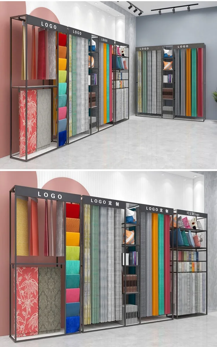 Home Textile Fabric Store Display Shelf Design Wholesale Floor Metal ...