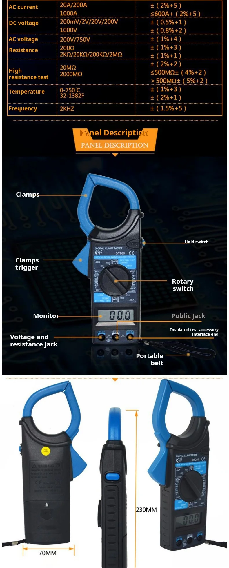 Digital Clamp Meter Multimeter High Precision Type 266 Ammeter Multi ...