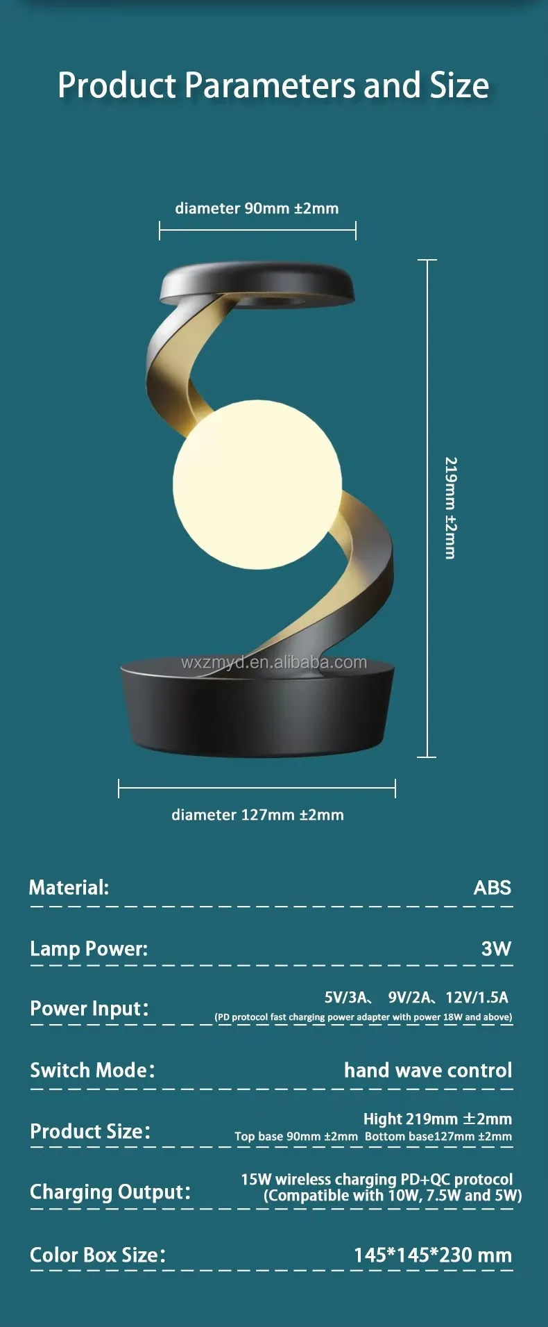 Floating Rotating Table Lamp - Wireless Charging & RGB Light