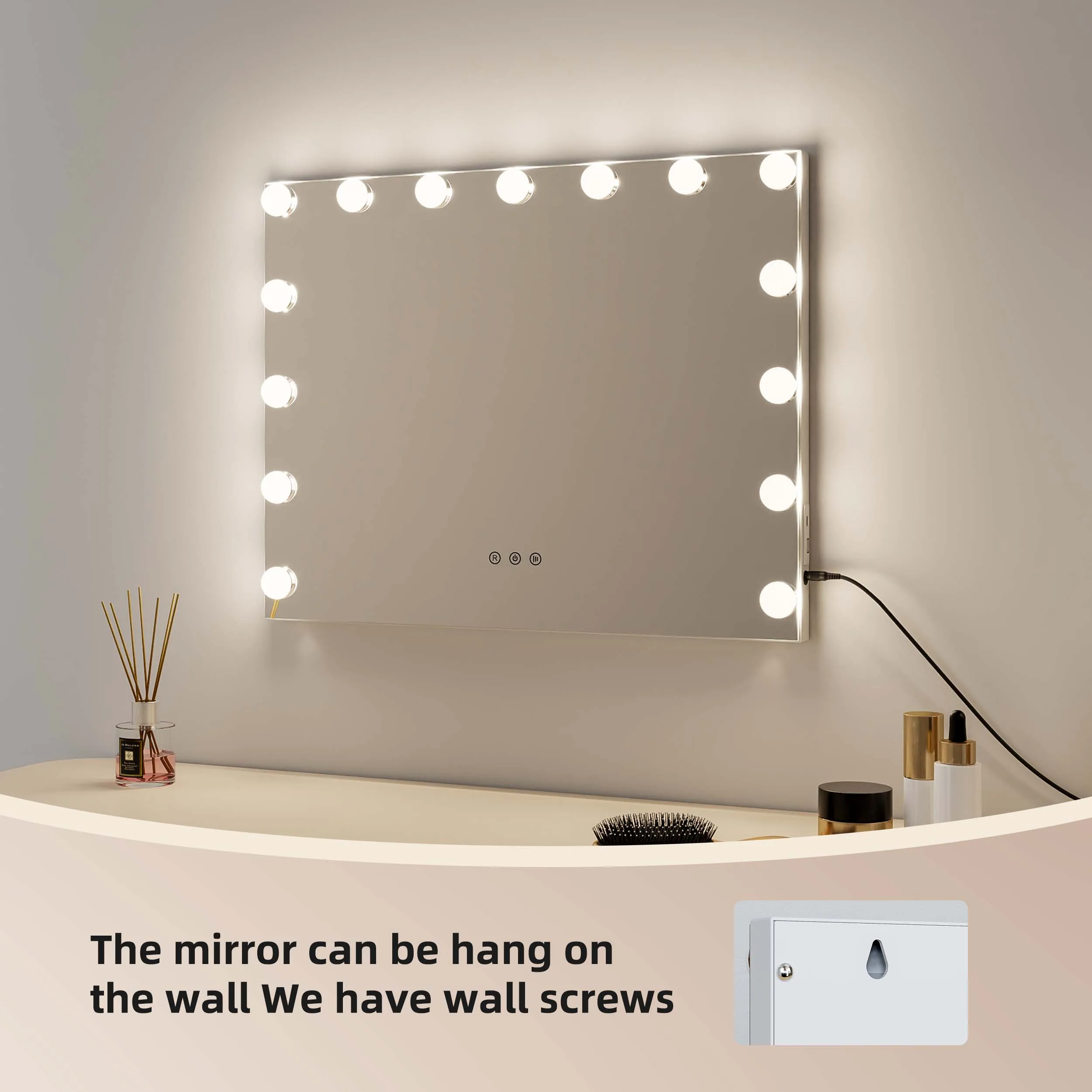 3 Colors Modes USB Charging Port Touch Screen Makeup Mirror