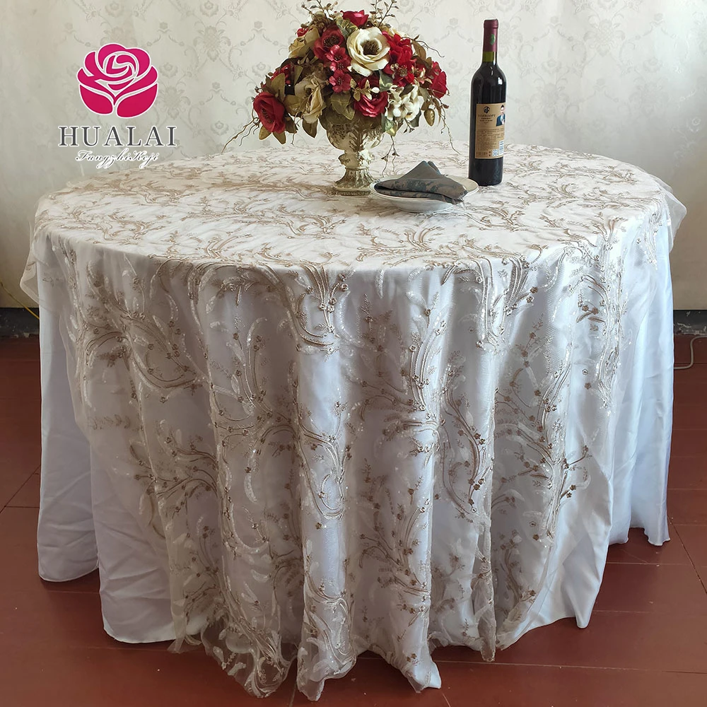 Romantic White 120" Round Sequin Glitter Embroidery Lace Custom Table ...