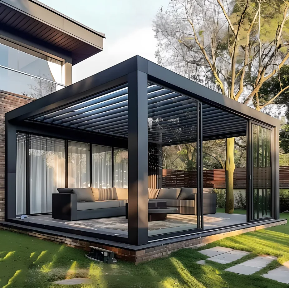 Aluminium Outdoor Motorized Glass Pergola with Openable Roof Powder ...