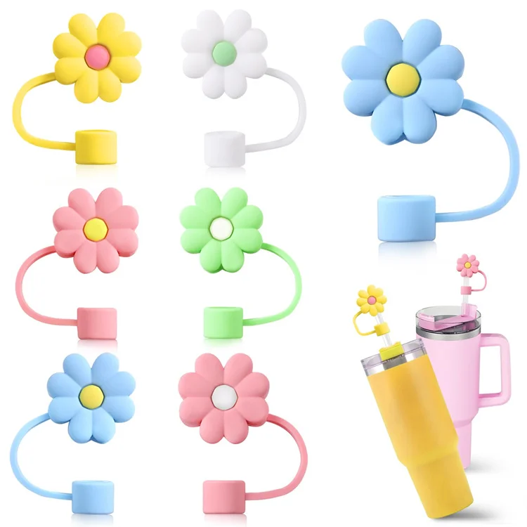 Custom Drinking Straw Tips Cover 6-10mm Cute Silicone Flower Straw ...