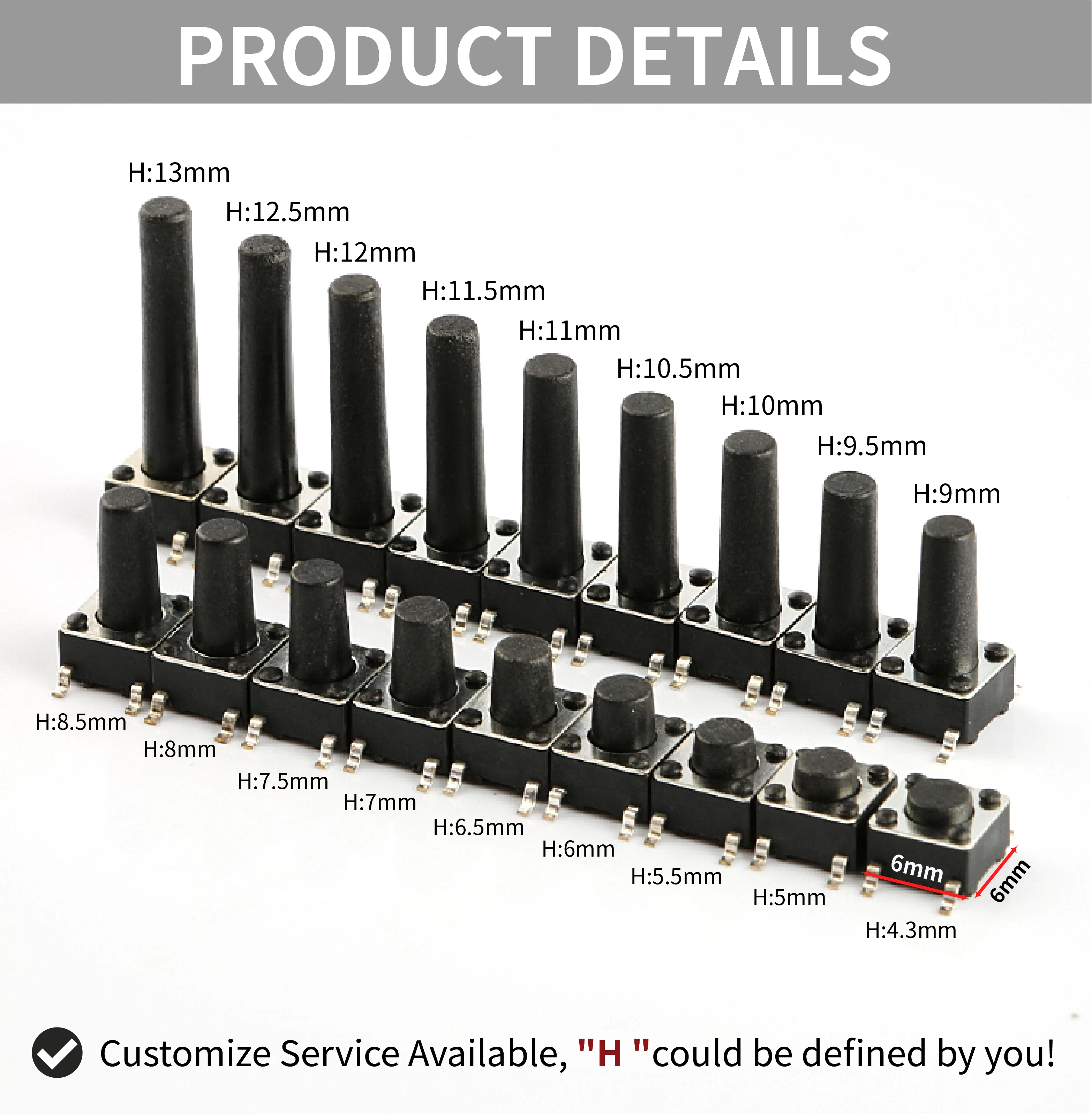 Tact Tactile Switch Push Button 6*6*4.3 12mm Height Bracket Right Angle ...