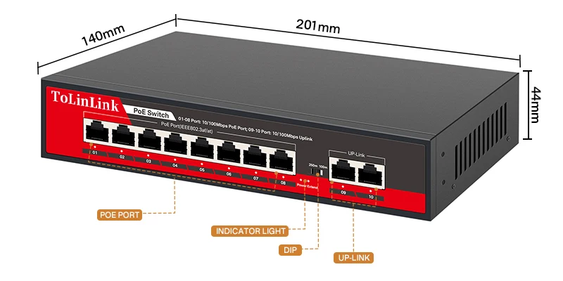 Tolinlink Poe Switch 10/100mbps 8 Port Poe Switch+2 Uplink Port Poe ...