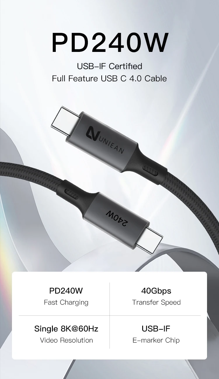 Braided Certified Usb4.0 Cable 8k Video Usb-c Pd 240w Usb4 Fast Charging Usb Charger Cable ...