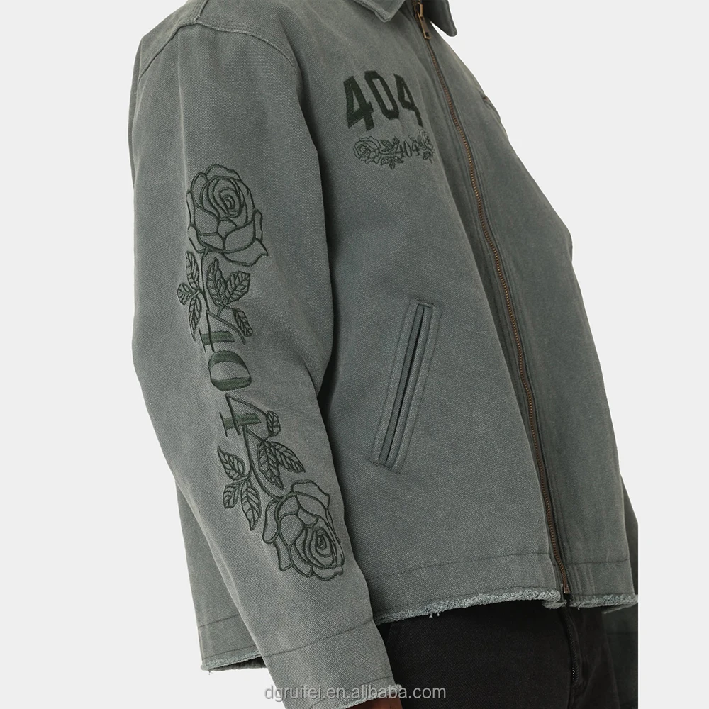 Custom Design Embroidered Graphic Raw Edge Hem Full Zip up Oversized ...