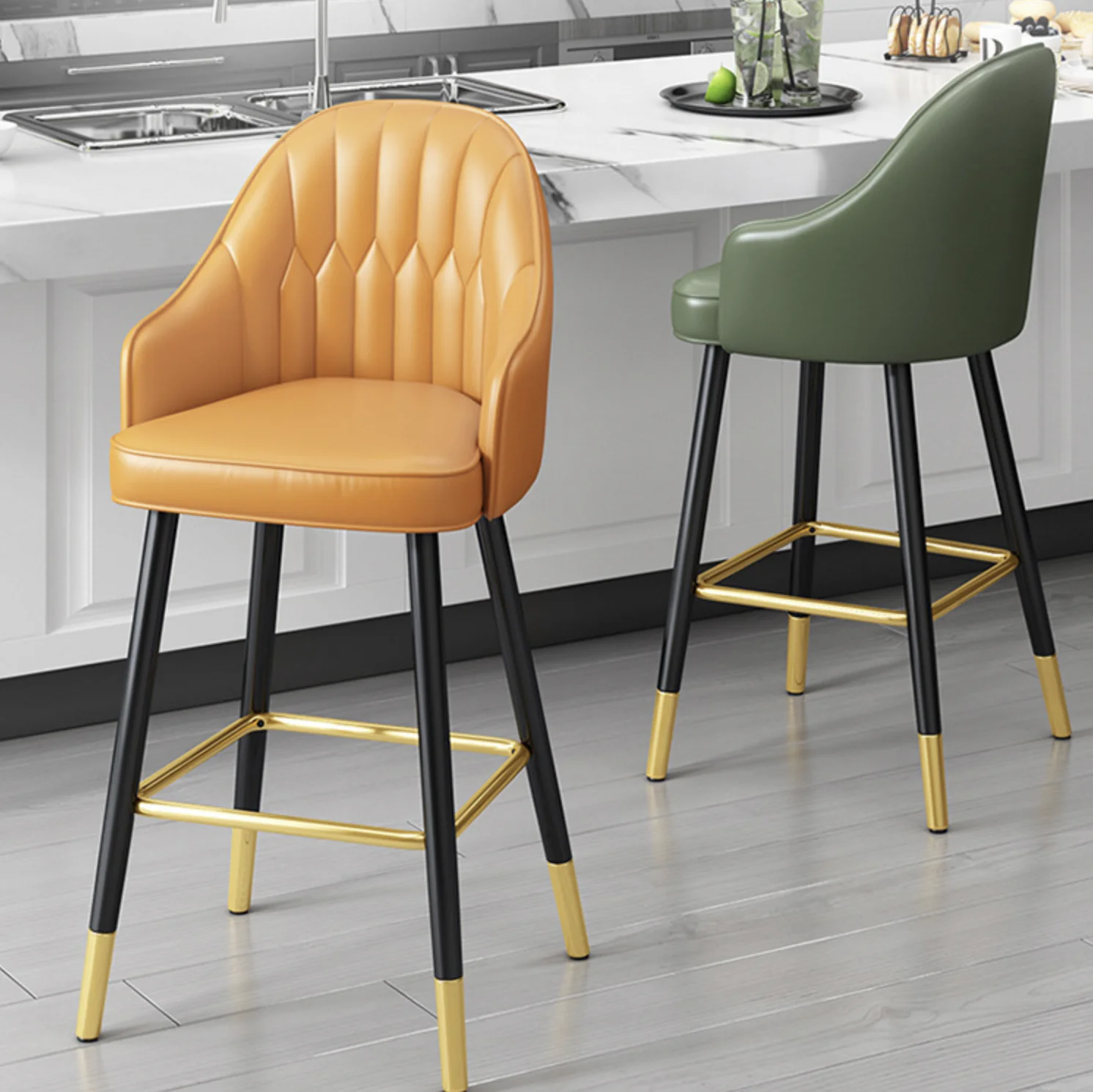 Modern Luxury Metal Leg High Stool Circular Pu Leather Bar Chair - Buy ...