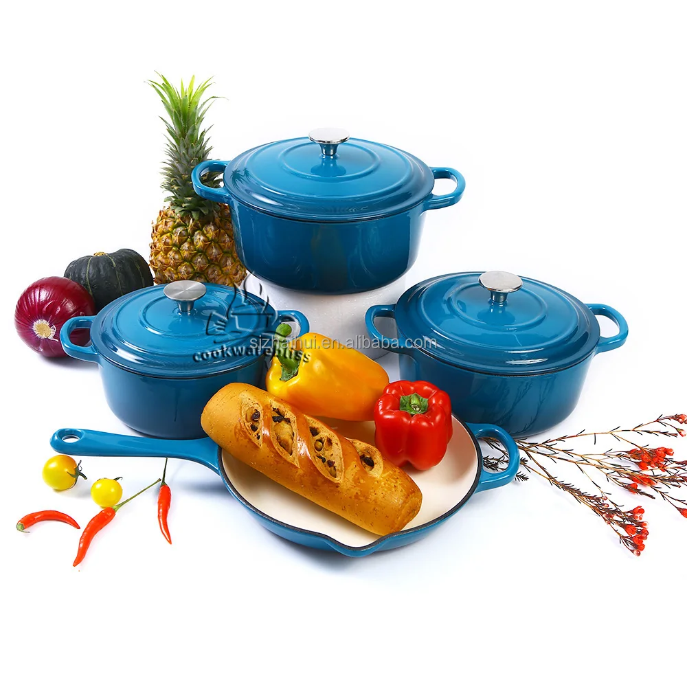 High Quality Custom logo 7 Piece Enamel Cast Iron Cookware Set Dutch ...