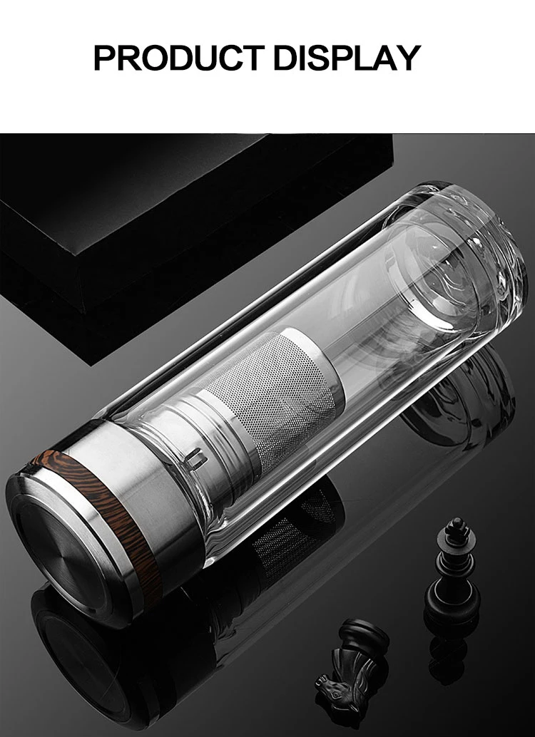 Wholesale Custom Logo 350ml Clear Double Wall Glass Bottle