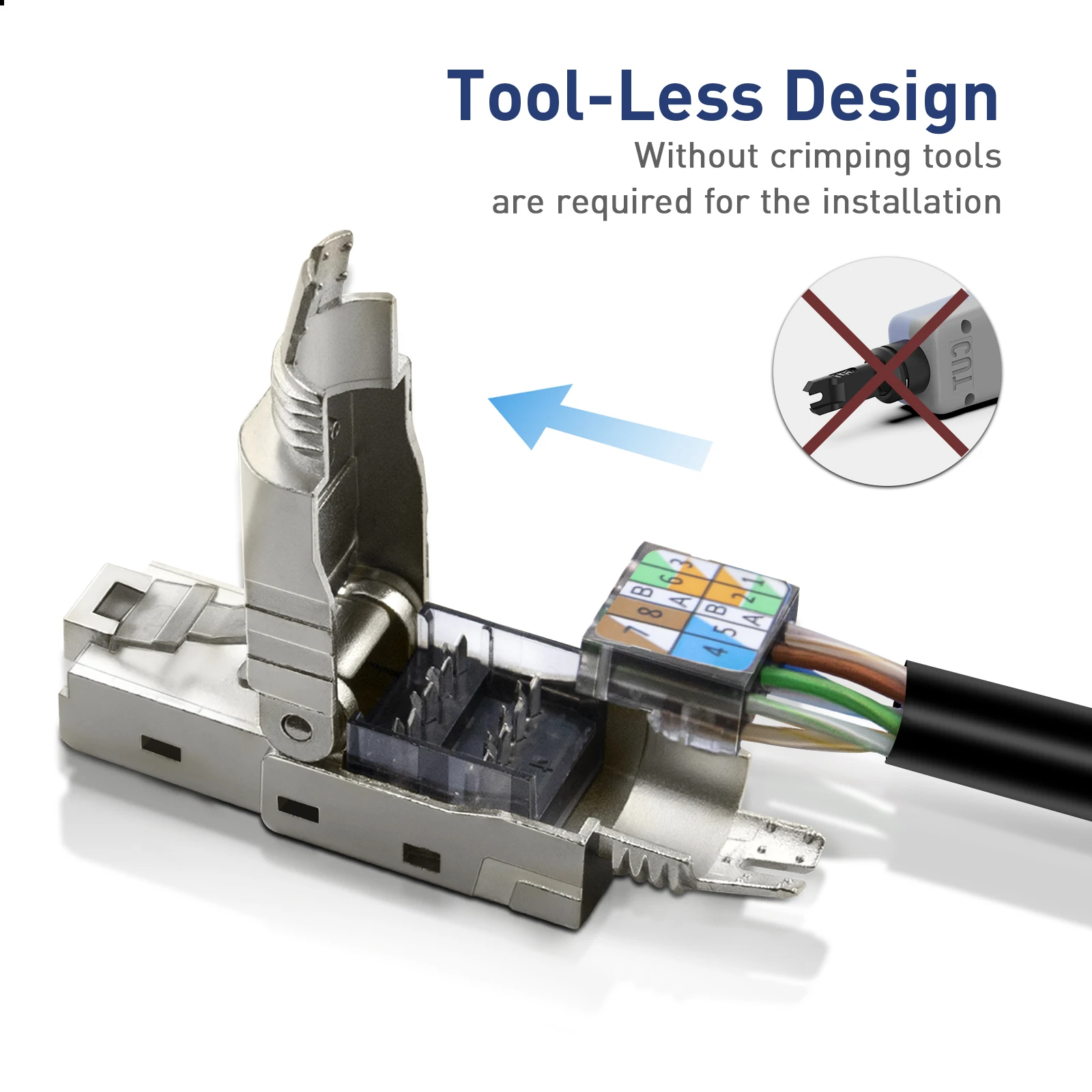 CAT8 Gold-Plated Toolless RJ45 Connectors - Shielded Ethernet ...