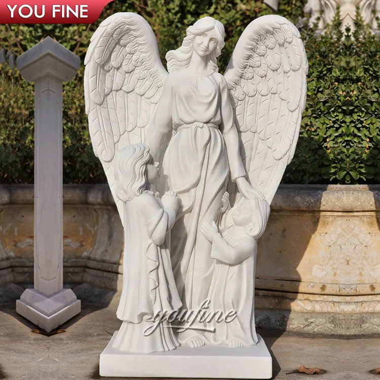Life Size Marble Family Angel Statues with Lovely Children