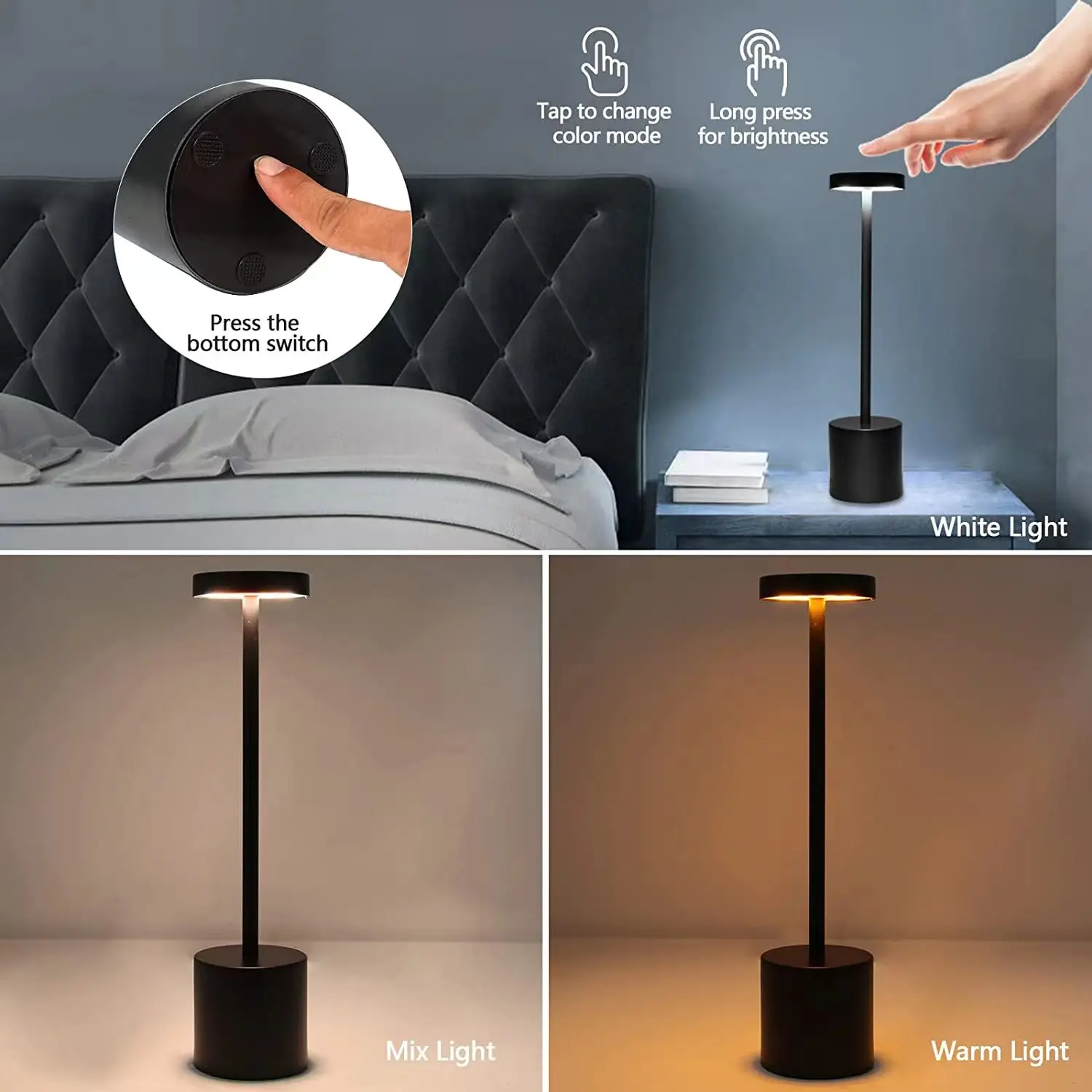 LED Table Lamp - Rechargeable Metal Restaurant Lights