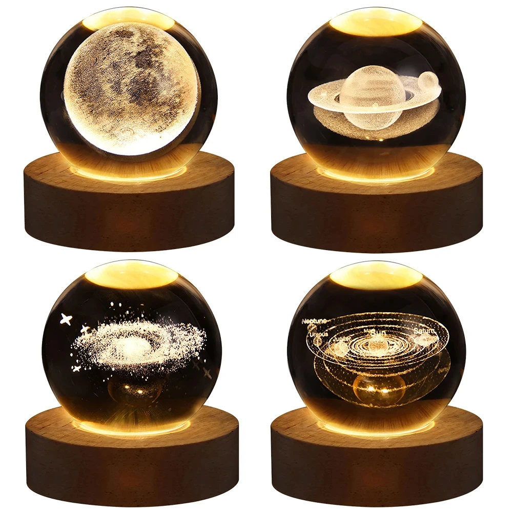 Solar System Moon Nebula 3d Art K9 Crystal Ball Night Lamp Luminous ...