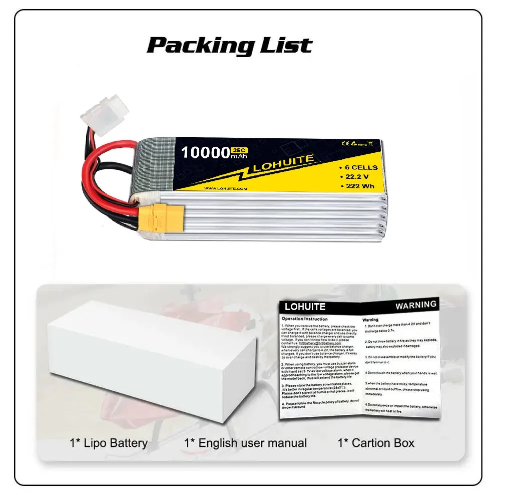 6s 10000mah 22.2v 25c 6s1p Lipo Battery Pack With Xt90 Plug For Spraying Uav Dji S800,S800 Evo ...