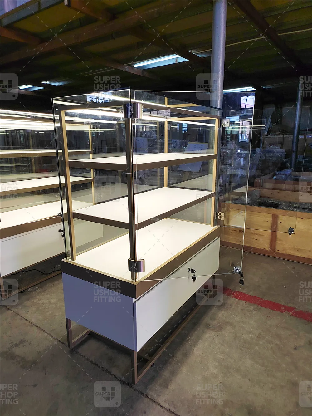 Wholesale Modern Storage Shop Display Wall Cabinet Custom Gold Led ...