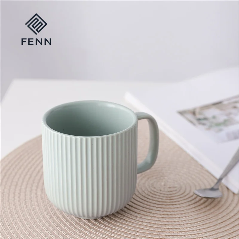 Nordic Classic Vertical Striped Tea Mug - 350ml Ceramic