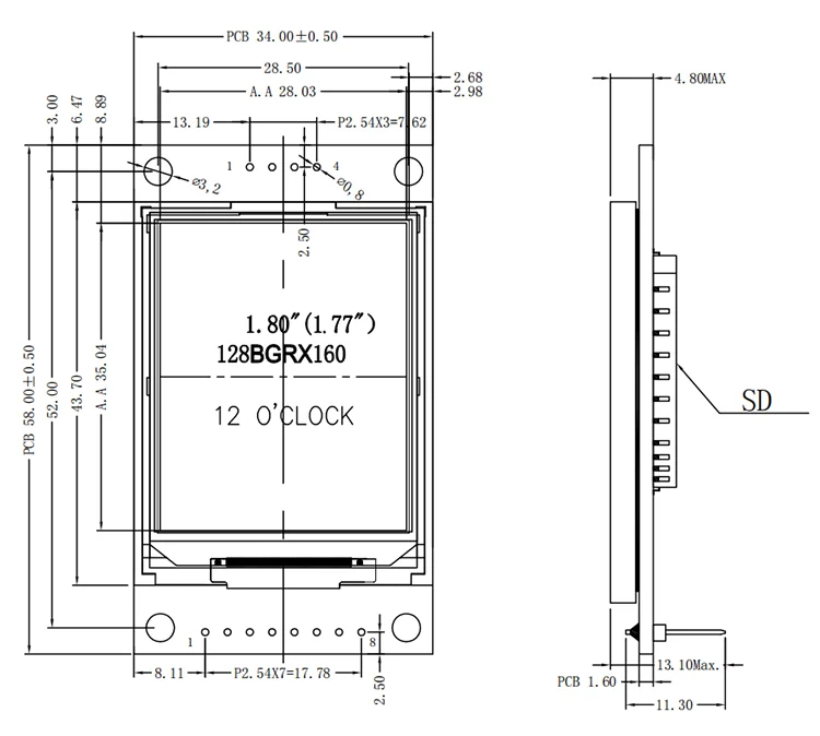 1.8 Inch TFT LCD Display Module - ST7735 SPI Red PCB Board