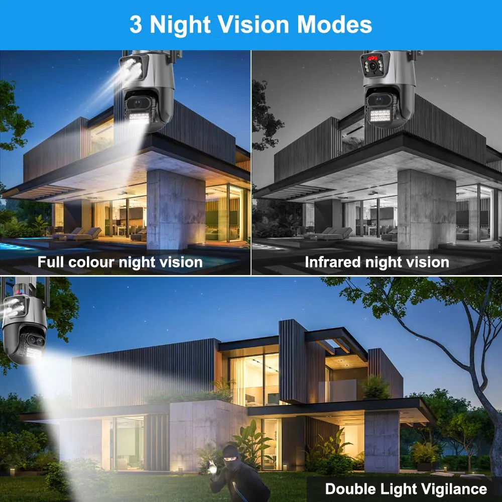 9MP 4K Three Lens Dual Screen IP CCTV Camera - Outdoor Security