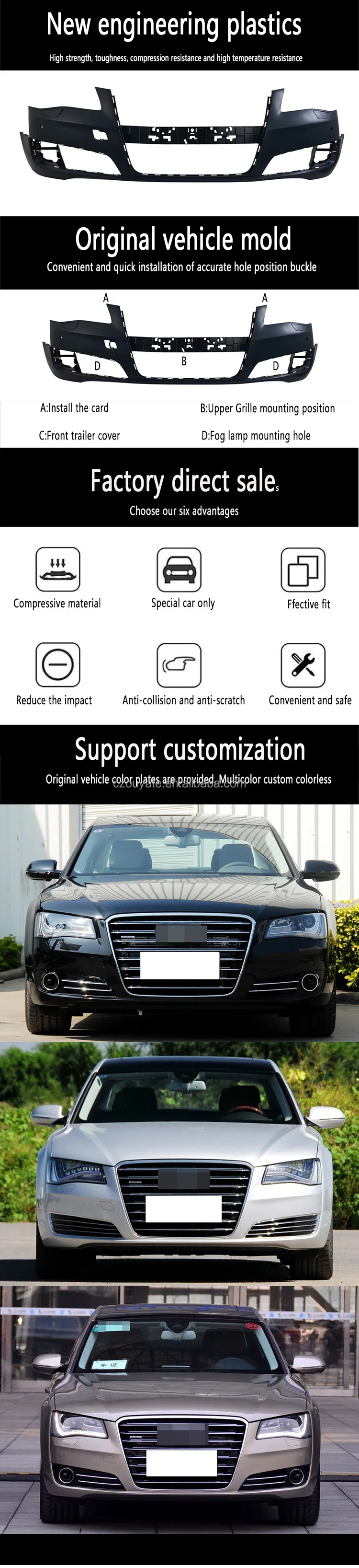 4H0 807 065 E Auto Part Front Bumper With 2 Hole for AUDI A8 D4 2013 ...