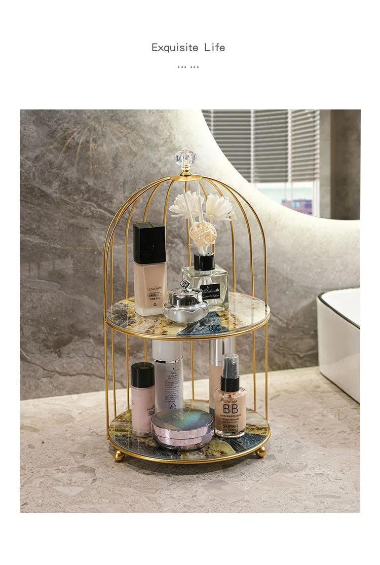 Luxury Gold Table Top Storage Rack Storage Box Skin Care Bird Cage Rack ...