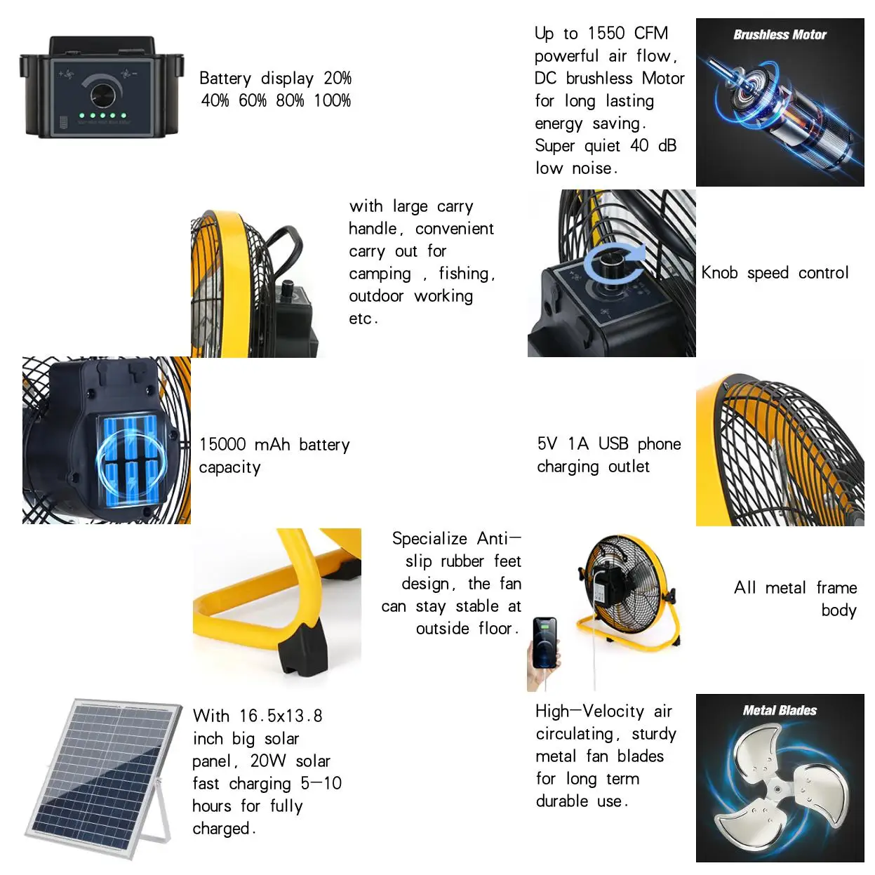 Portable BLDC Floor Fan with Battery and Solar Panel| Alibaba.com