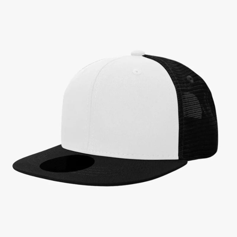 Custom Simple Blank White Flat Brim Mesh Baseball Cap Trucker Hat - Buy ...
