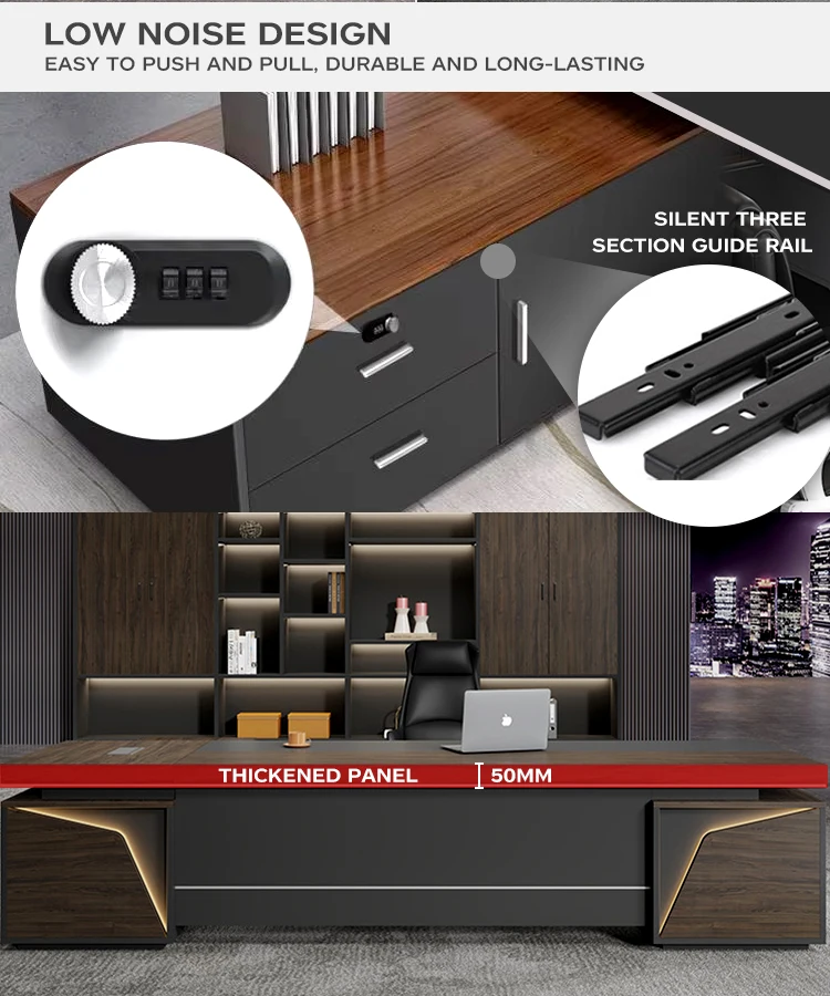 2024 I Shape Executive Office Desk Black Walnut Modern Luxury l Shaped ...