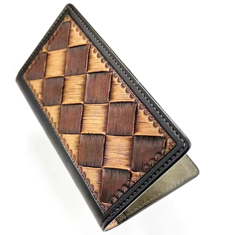 Hand Carved Leather Western Long Wallet Hand Sew Cowboy Roper Wallet ...