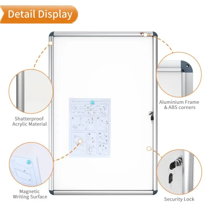 Tamperproof Lockable Bulletin Board Magnetic Dry Erase Board Enclosed ...