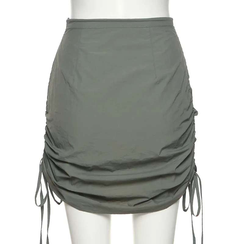 Women's Sexy Solid Pattern High Waist Mini Skirts with Side Drawstring Ruching Slim Fit Casual ...