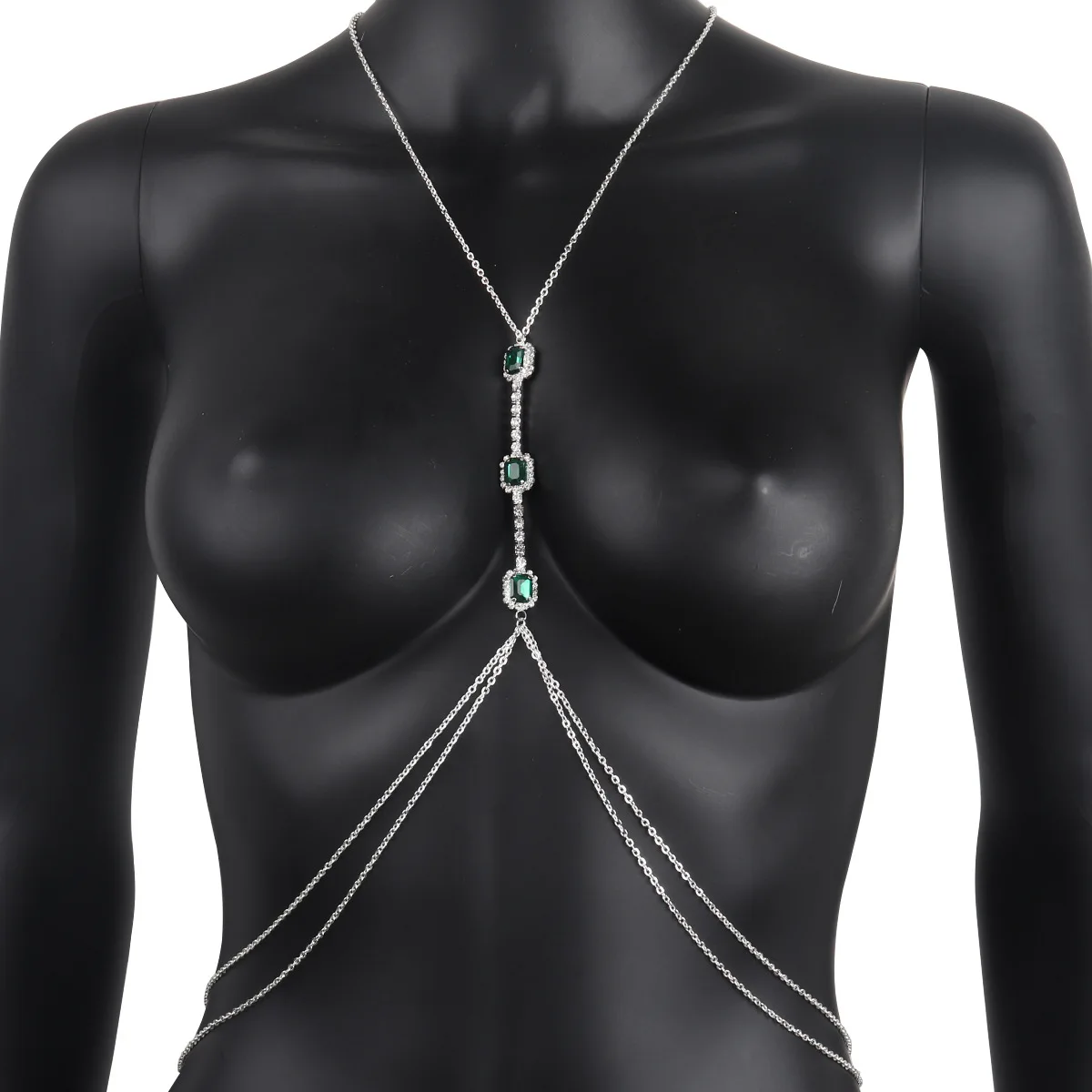 Sexy Green Crystal Rhinestone Chest Chain Belly Waist Body Jewelry