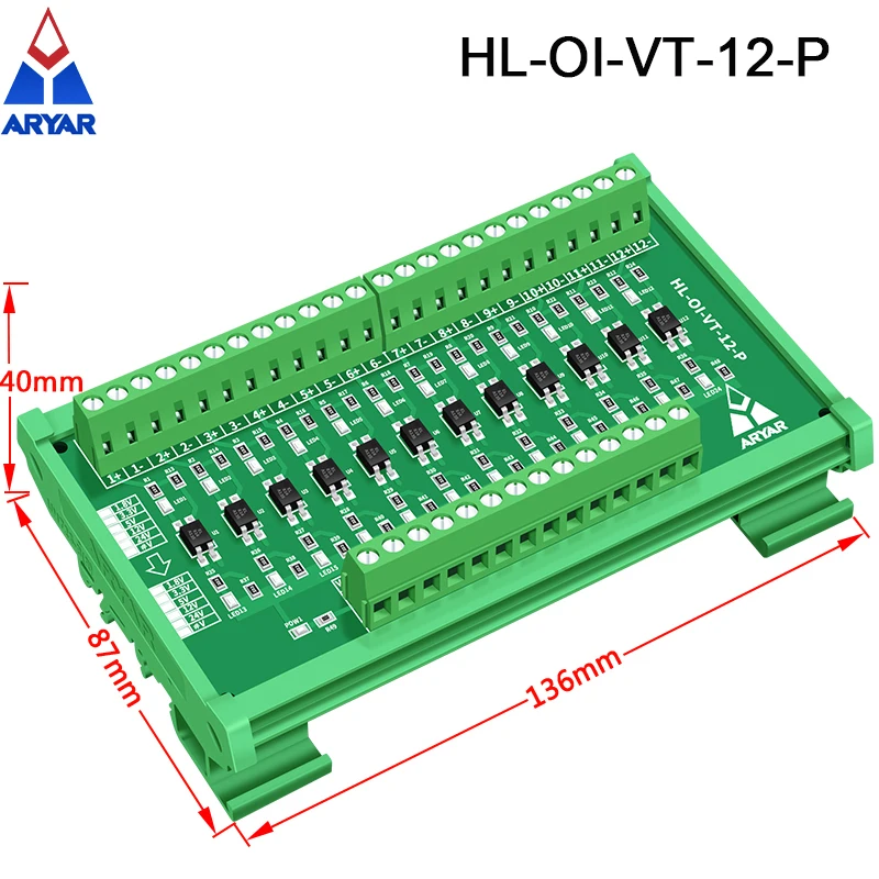 DIN Rail Mount 12 Channel Optocoupler Isolation Board, 1.8V-24V Voltage ...