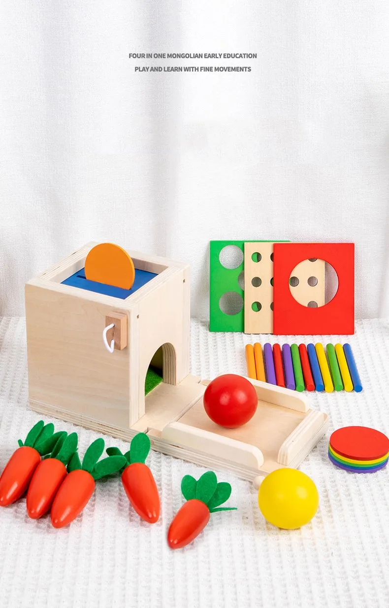 Children 4 In 1 Play Kit Wooden Multi-functional Carrot Harvest Game ...