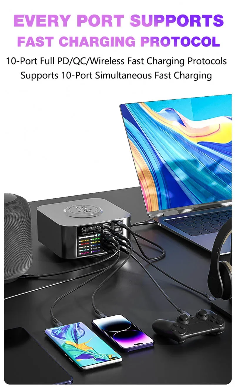 Mechanic X-POWER Max 10 Ports Desktop Charger QC3.0 PD3.1 Quick Charge ...