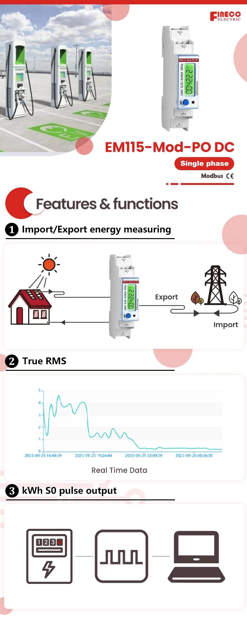Single-Phase Bi-Directional LCD Energy Meter EM115-Mod-PO-DC MID ...