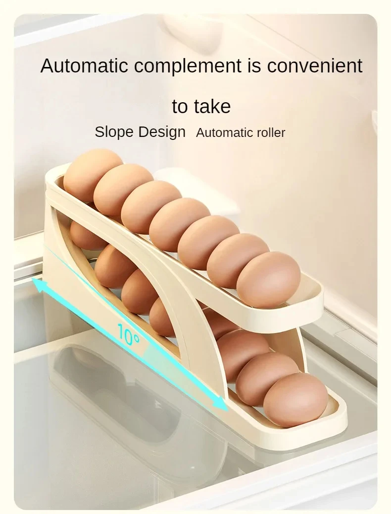 Automatic Scrolling Plastic Egg Rack Holder Kitchen Refrigerator Storage Box Double Layer Modern ...