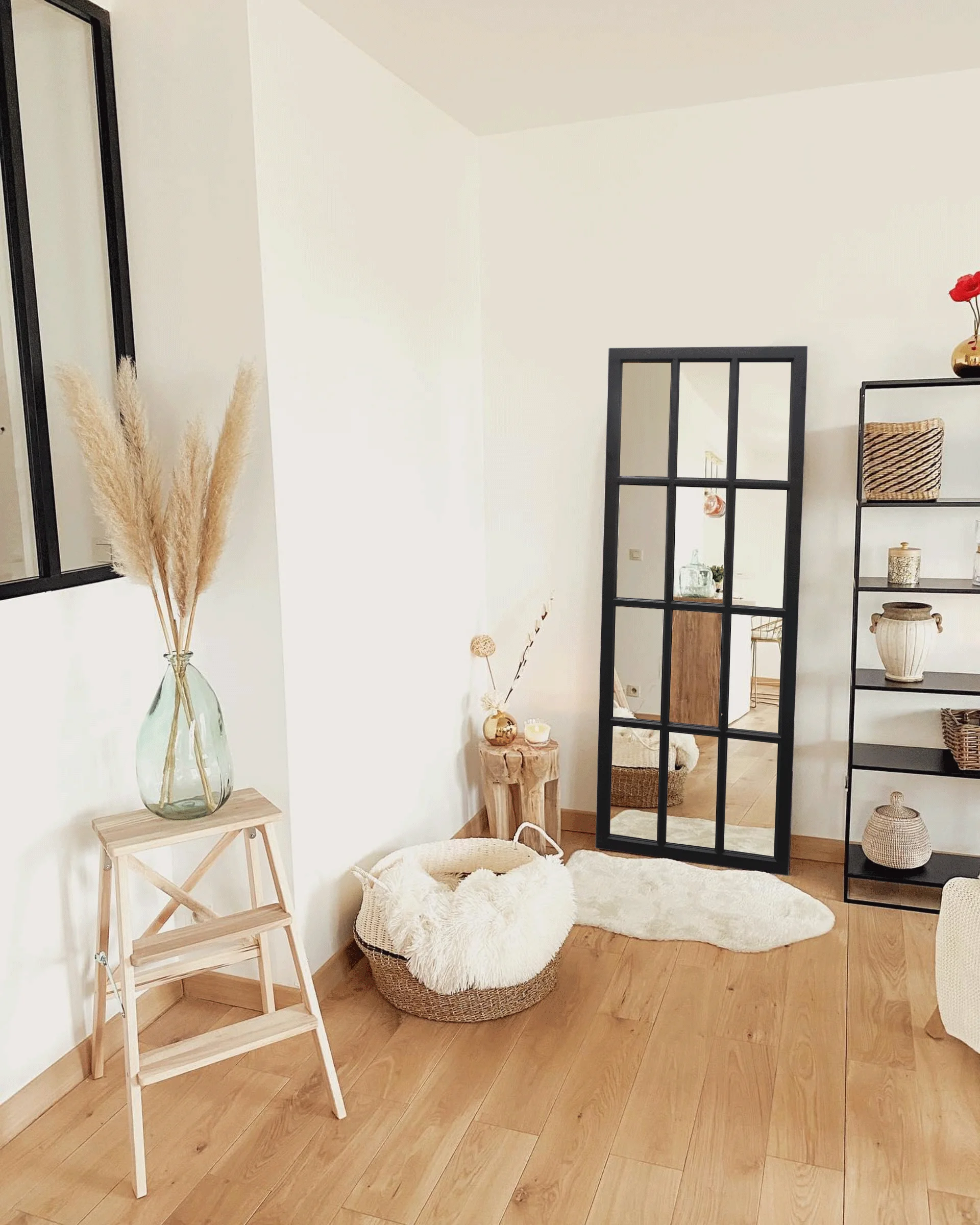 Distressed Window Multipanel Wooden Mirror - Decorative