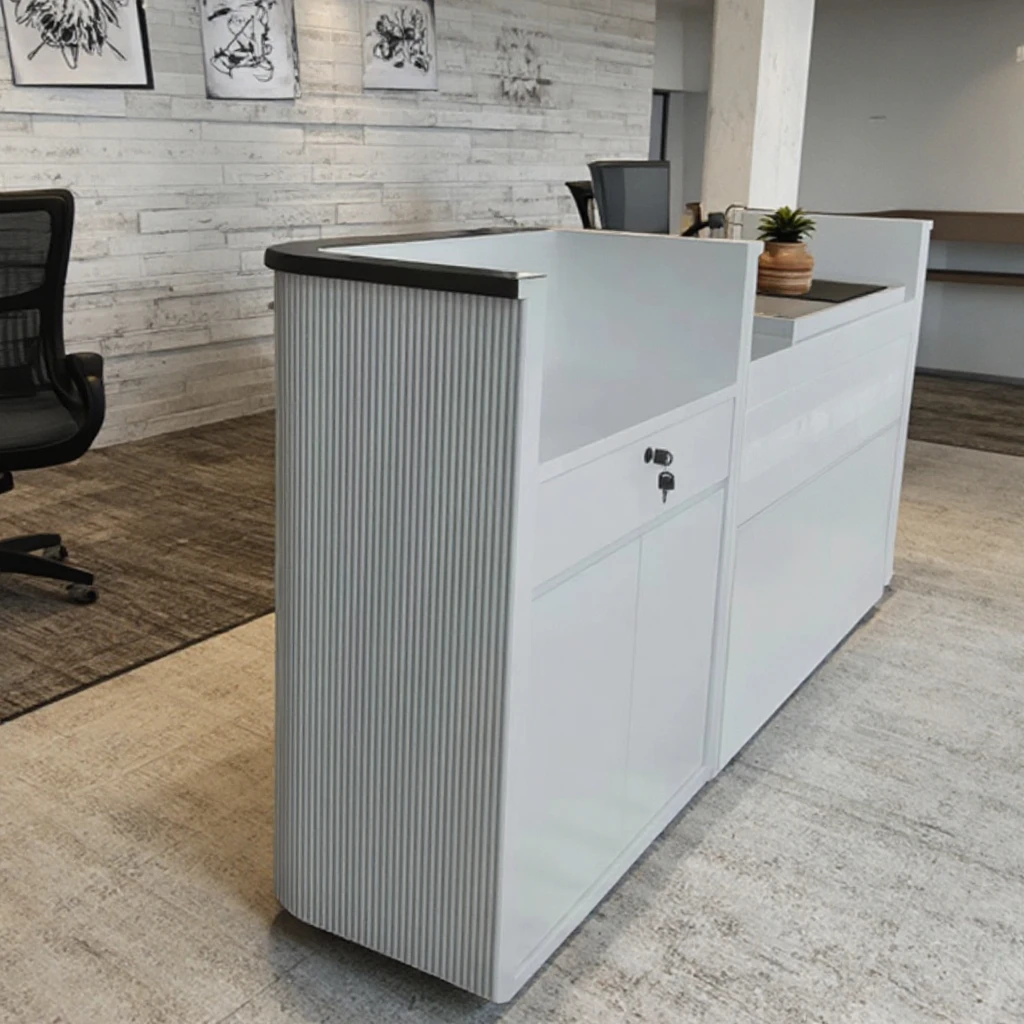 Modern White Glossy Reception Counter for Salon & Office