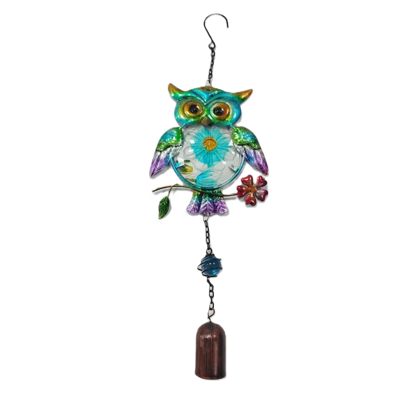 metal owl wind chime outdoor garden decor colorful glass metal wind ...