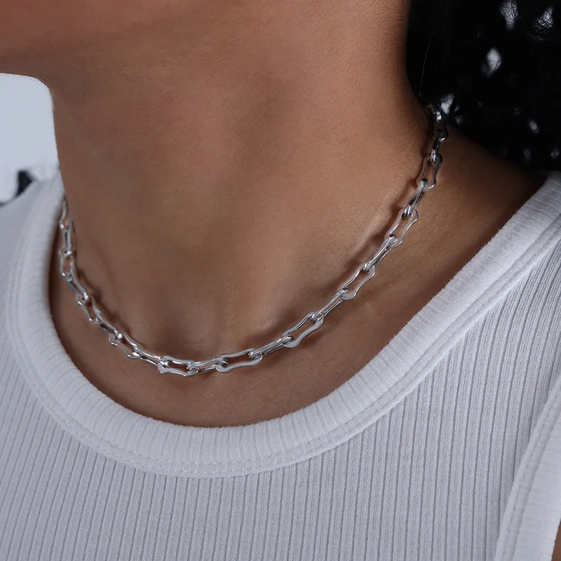 Minimalist Hip Hop Waterproof Thick Link Chain Necklace Bracelets 18K ...