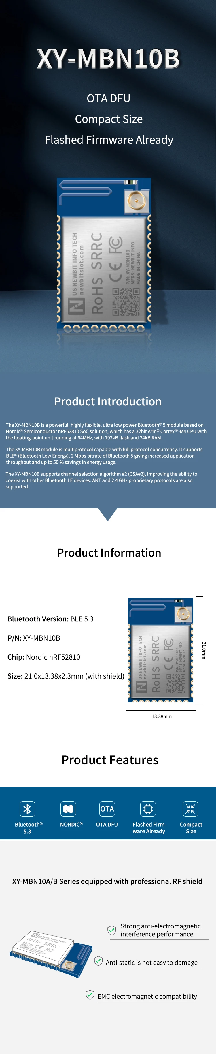 Nrf52810 Bluetooth Low Energy (ble) Module Xy-mbn10b Ibeacon Bluetooth ...