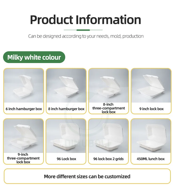 1200ml Sugarcane Bagasse Compost Biodegradable Heavy Duty Food Box 9"x7 ...