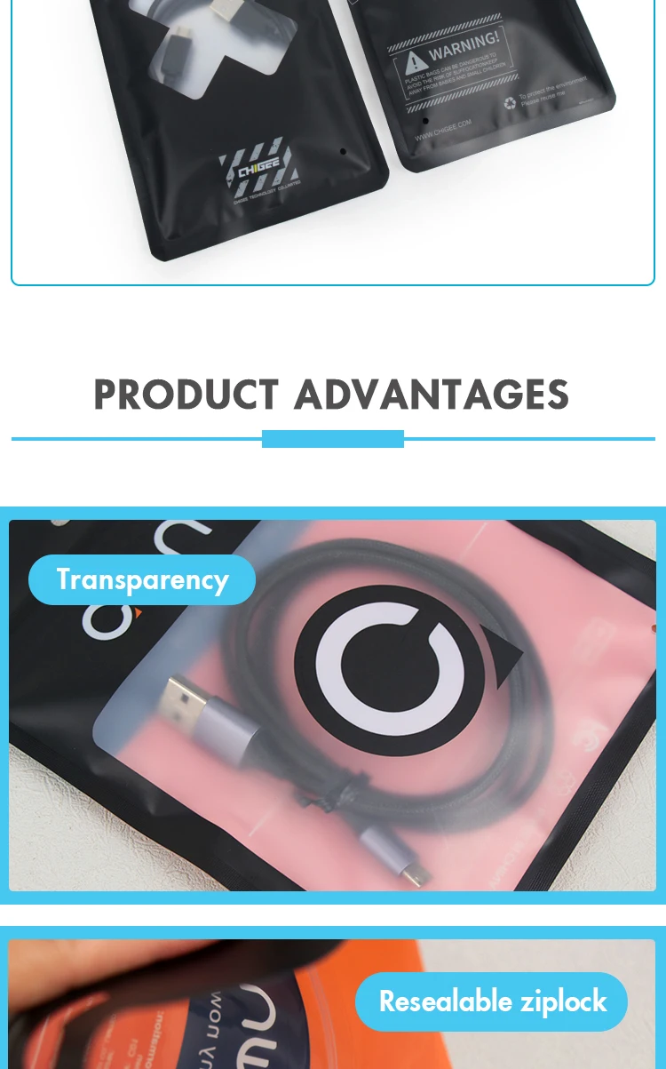 Custom Printed Luxury Zipper Bags Accessories Packaging Charger Cables ...