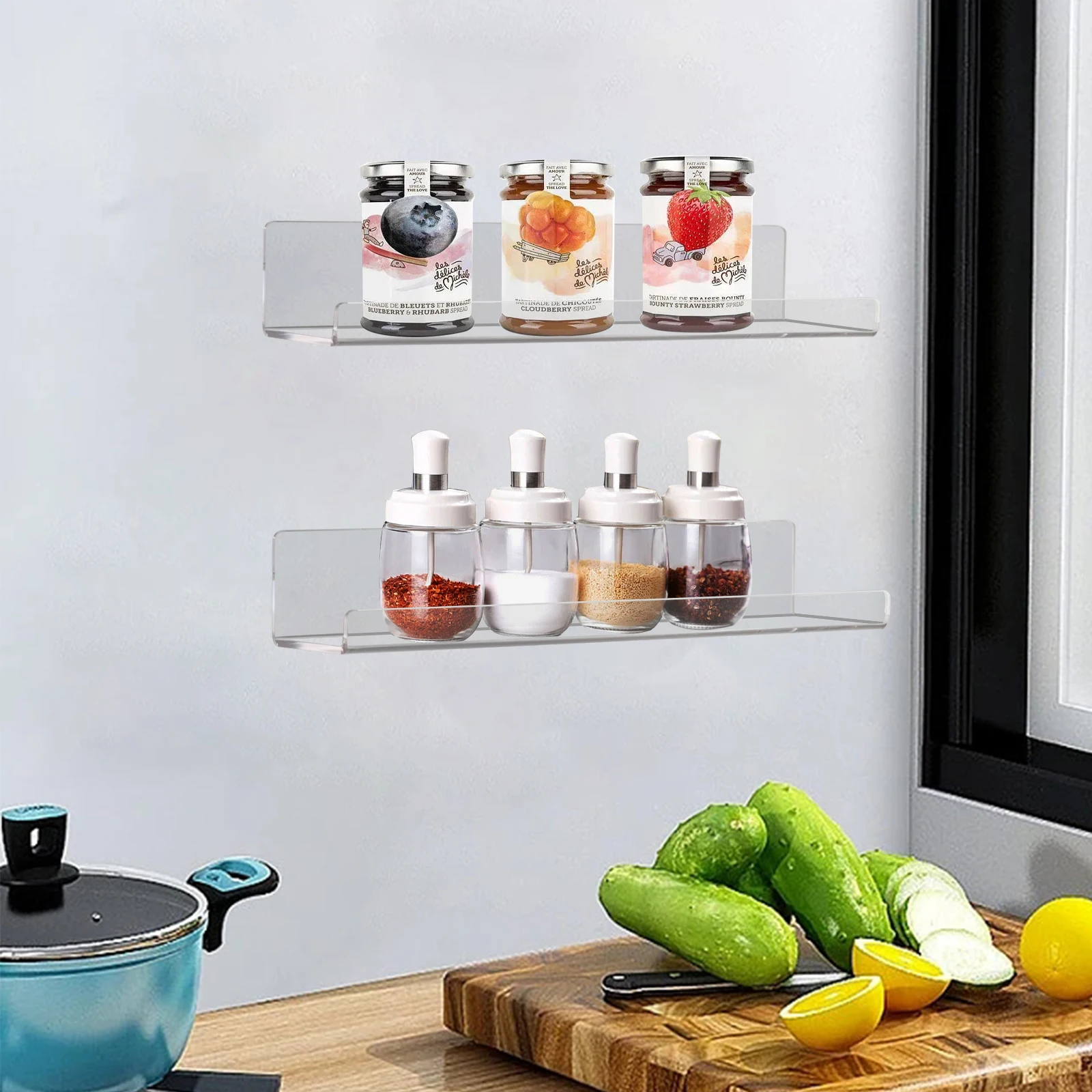 Modern Clear Acrylic Floating Wall Ledge Shelf,Wall Mounted Kids ...