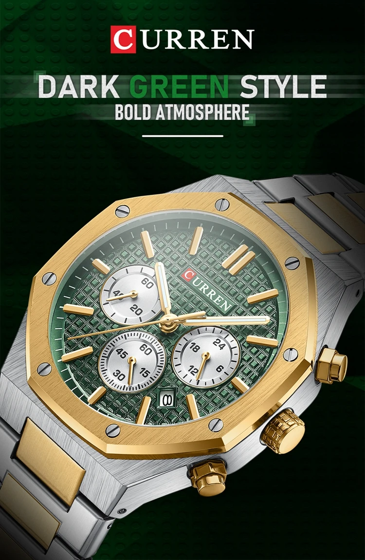 Curren 8440 Stainless Steel Waterproof Sports Chronograph