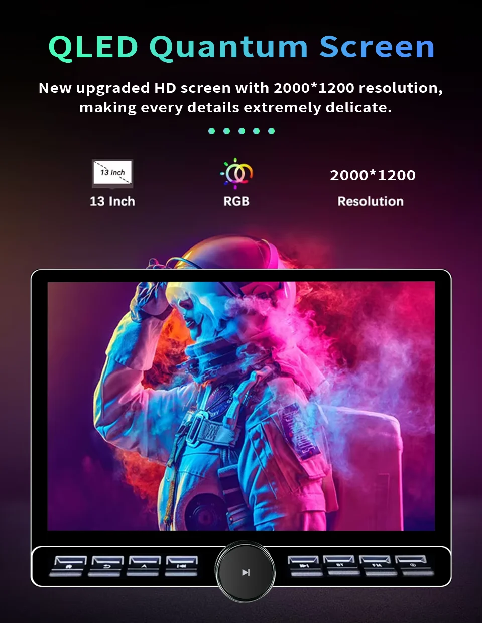 13" 2k QLED Screen Car Stereo with Android Auto & Carplay